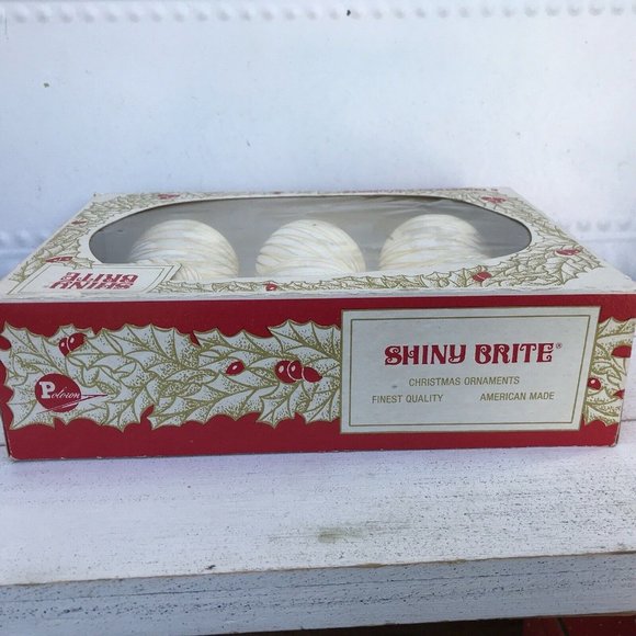 Holiday | Vtg Box 9 Shiny Brite Mcm Ornament Styrofoam Gold Silk Geo ...